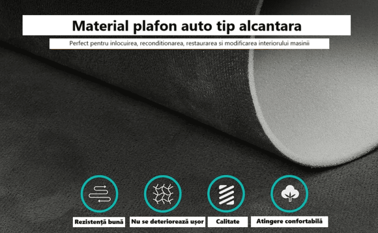 Material plafon auto tip Alcantara Negru, 100x150 cm, 1 metruliniar ...